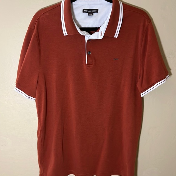 Michael Kors | Shirts | Mk Burnt Orange Polo With White Stripe Collar ...